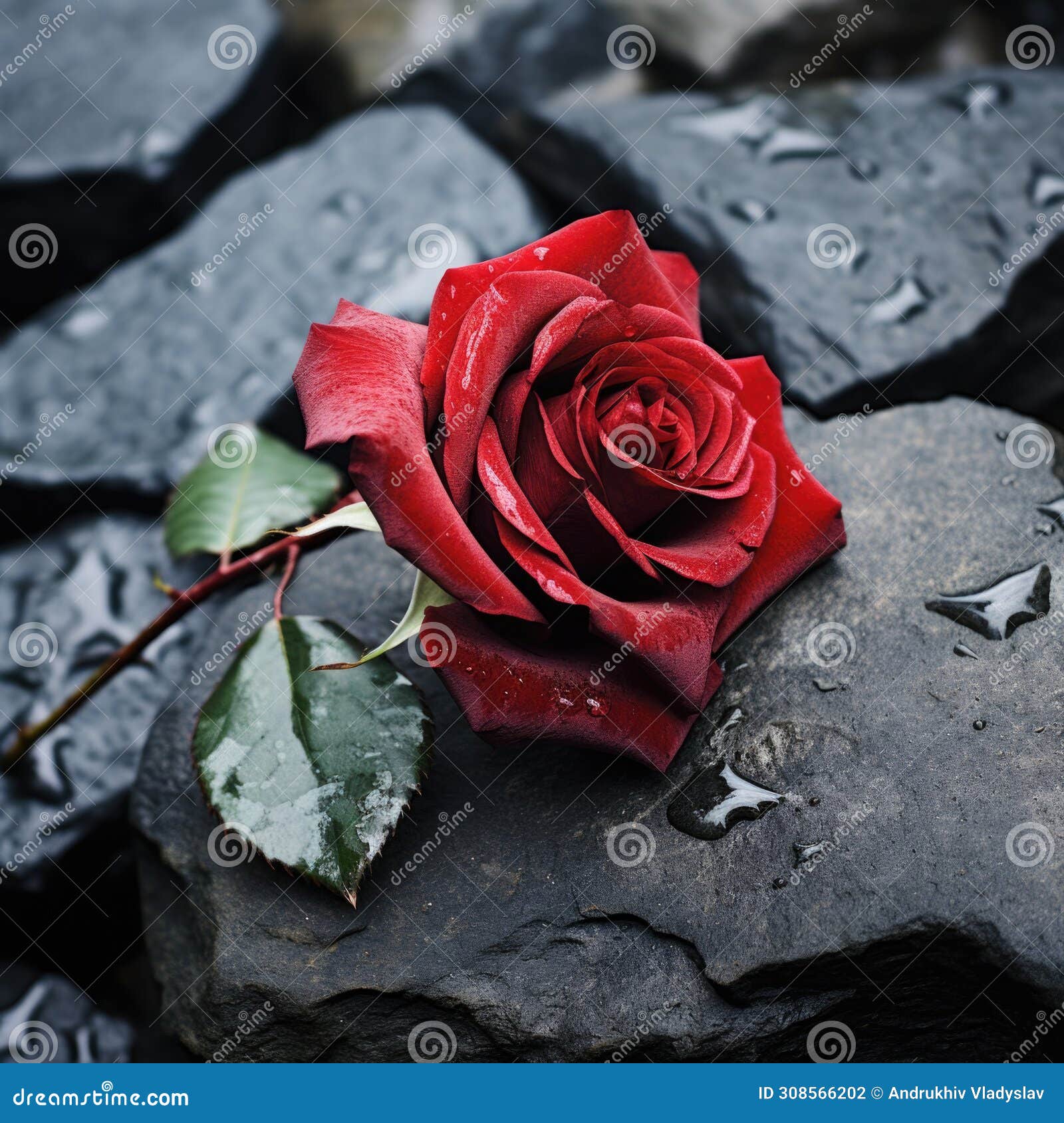 Red rose on the stone stock illustration. Illustration of card - 308566202