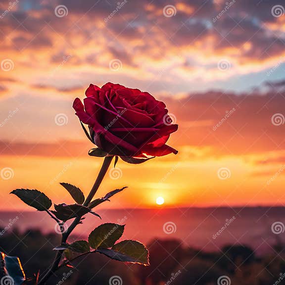 A red rose in the sunset stock image. Image of colors - 344008855