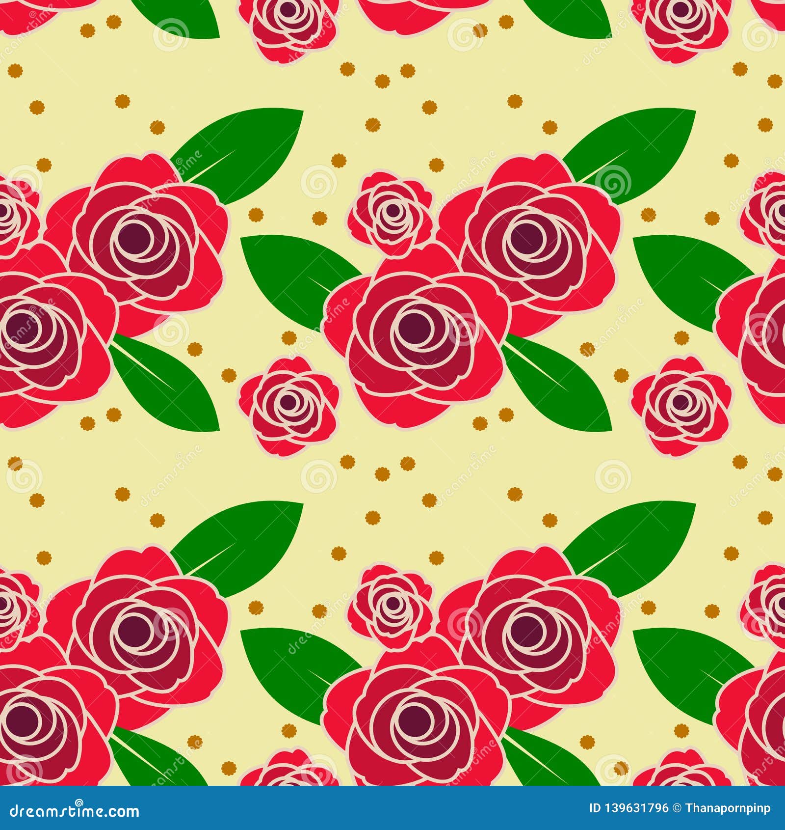 Red Rose in Vintage Tone Seamless Pattern Stock Vector - Illustration ...