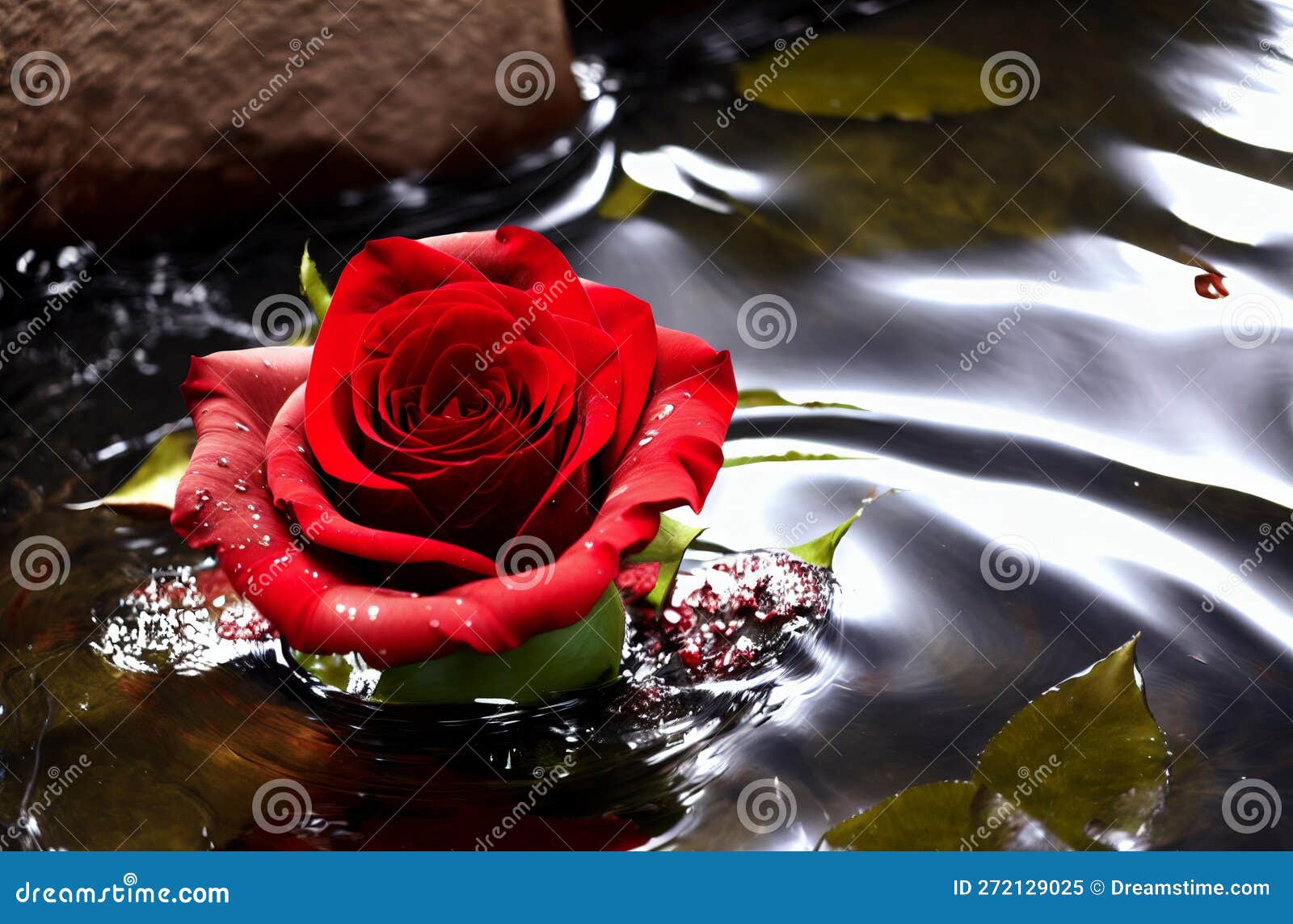 Red Rose in Water. Bright Rosebud Floating in Pond. Generative AI ...