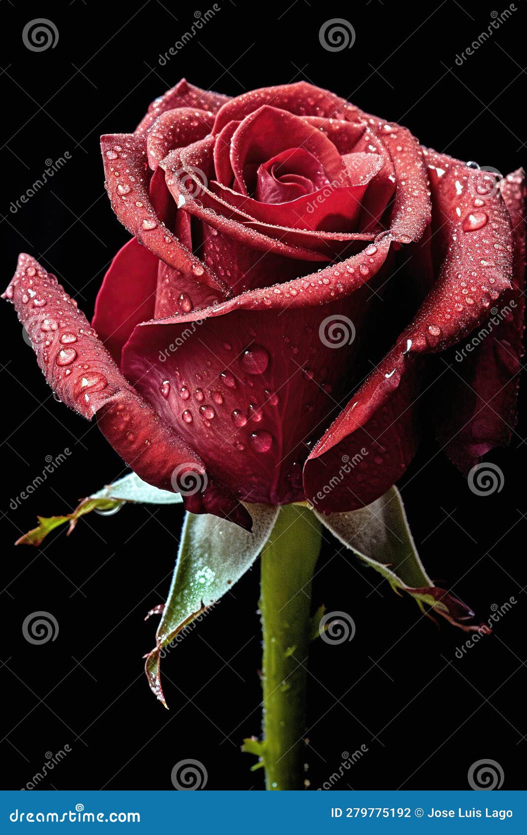 Red Rose with Water Drops on Black Background Stock Photo - Image of ...