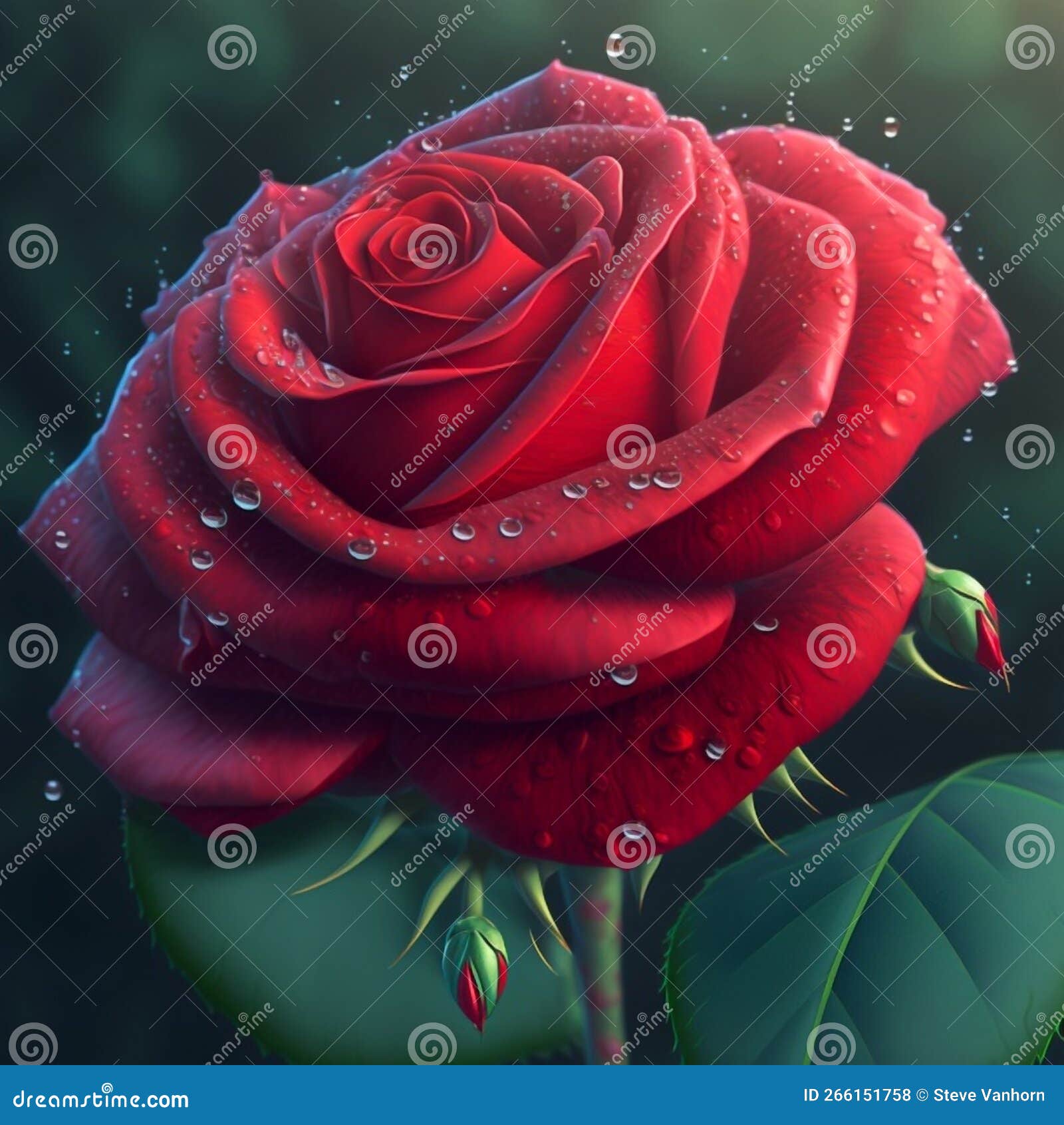 Red rose with water drops stock illustration. Illustration of rose ...