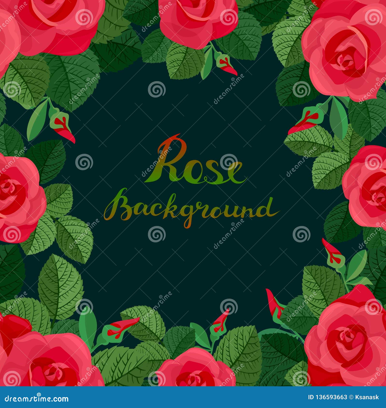 Red Roses Background Template for Card or Invitation. Stock Vector ...