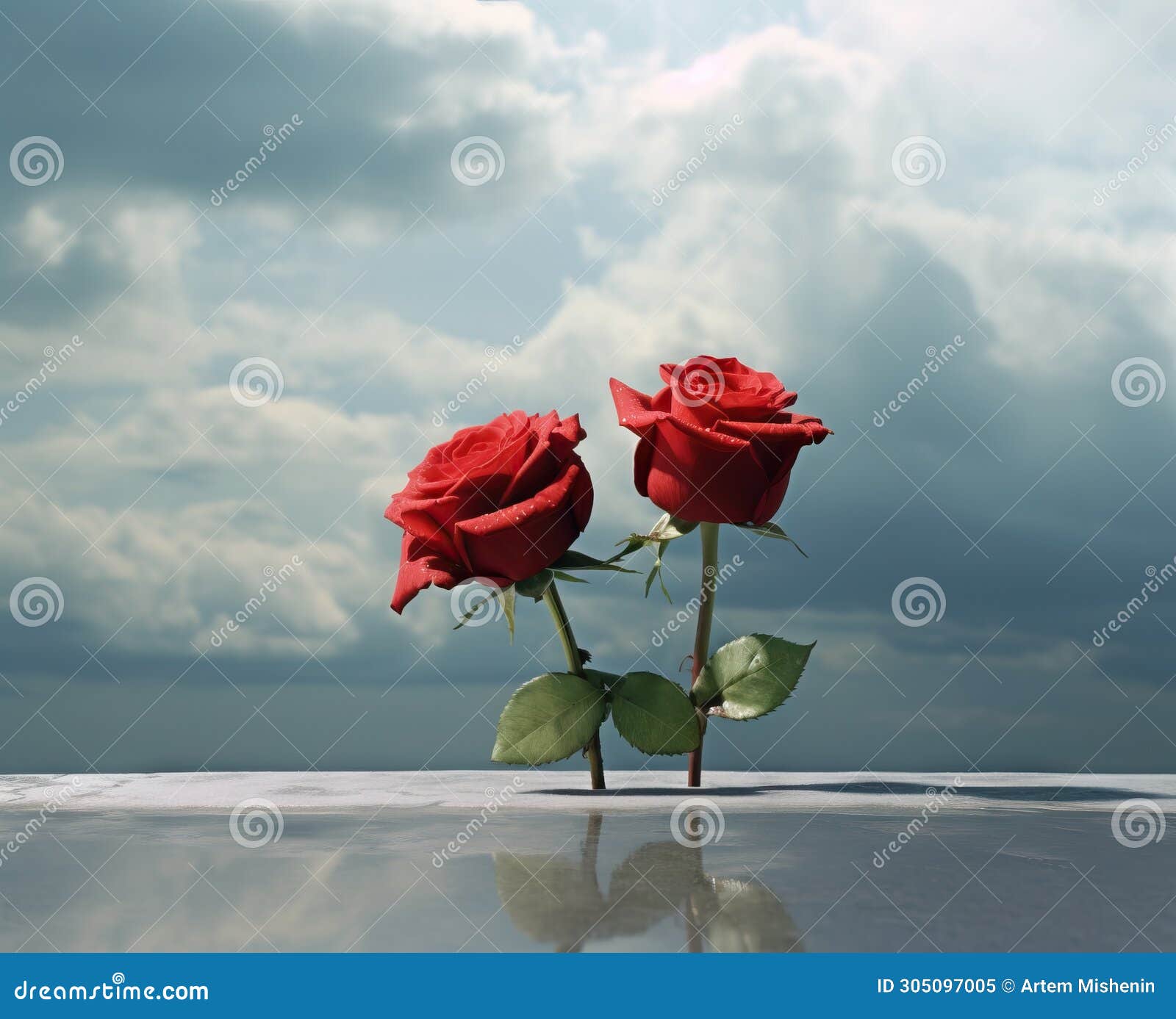 Red Roses on the Background of the Blue Sky with Clouds. Stock Image ...