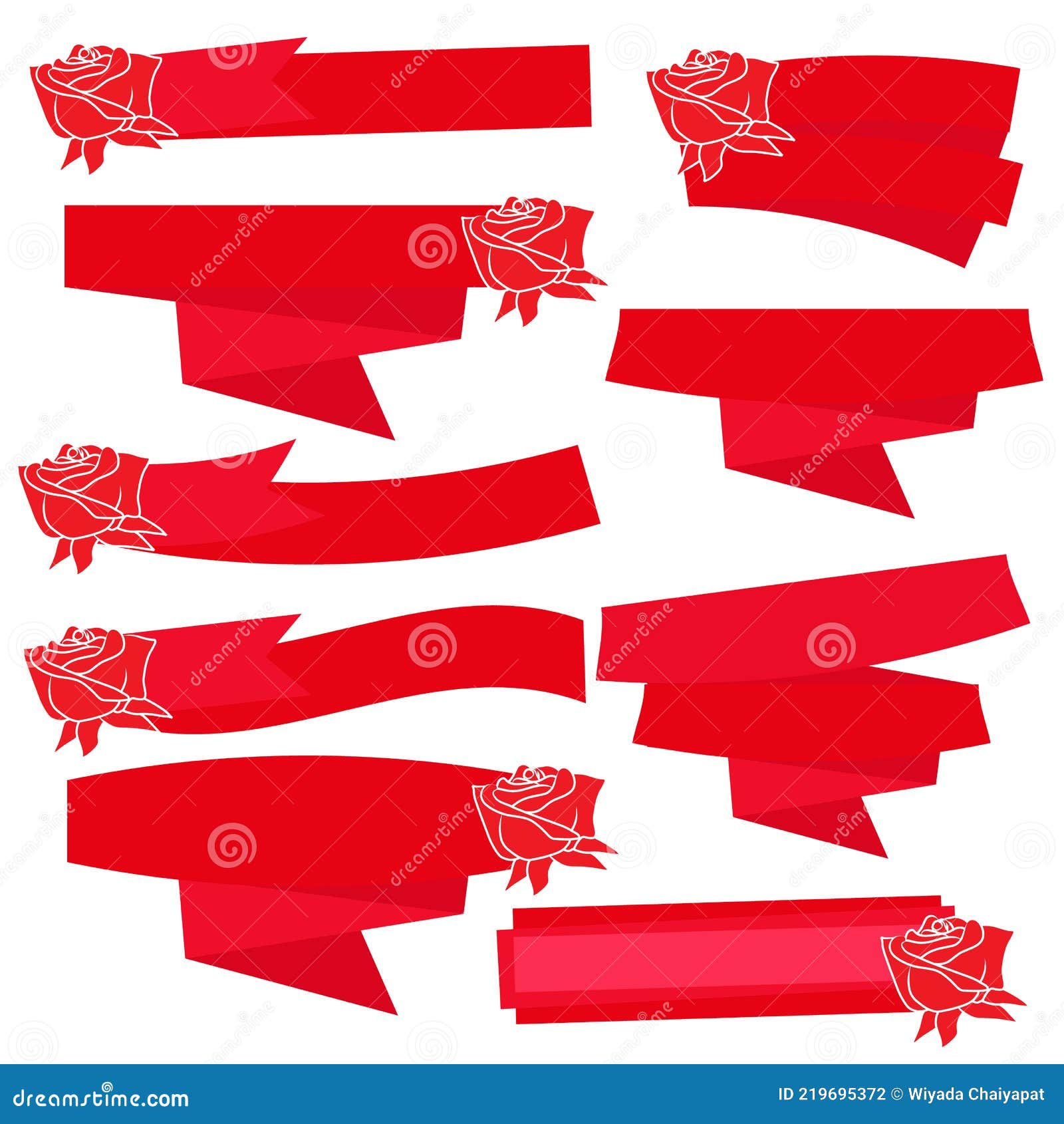Red Roses with Red Banner Ribbon Stock Vector - Illustration of flora ...