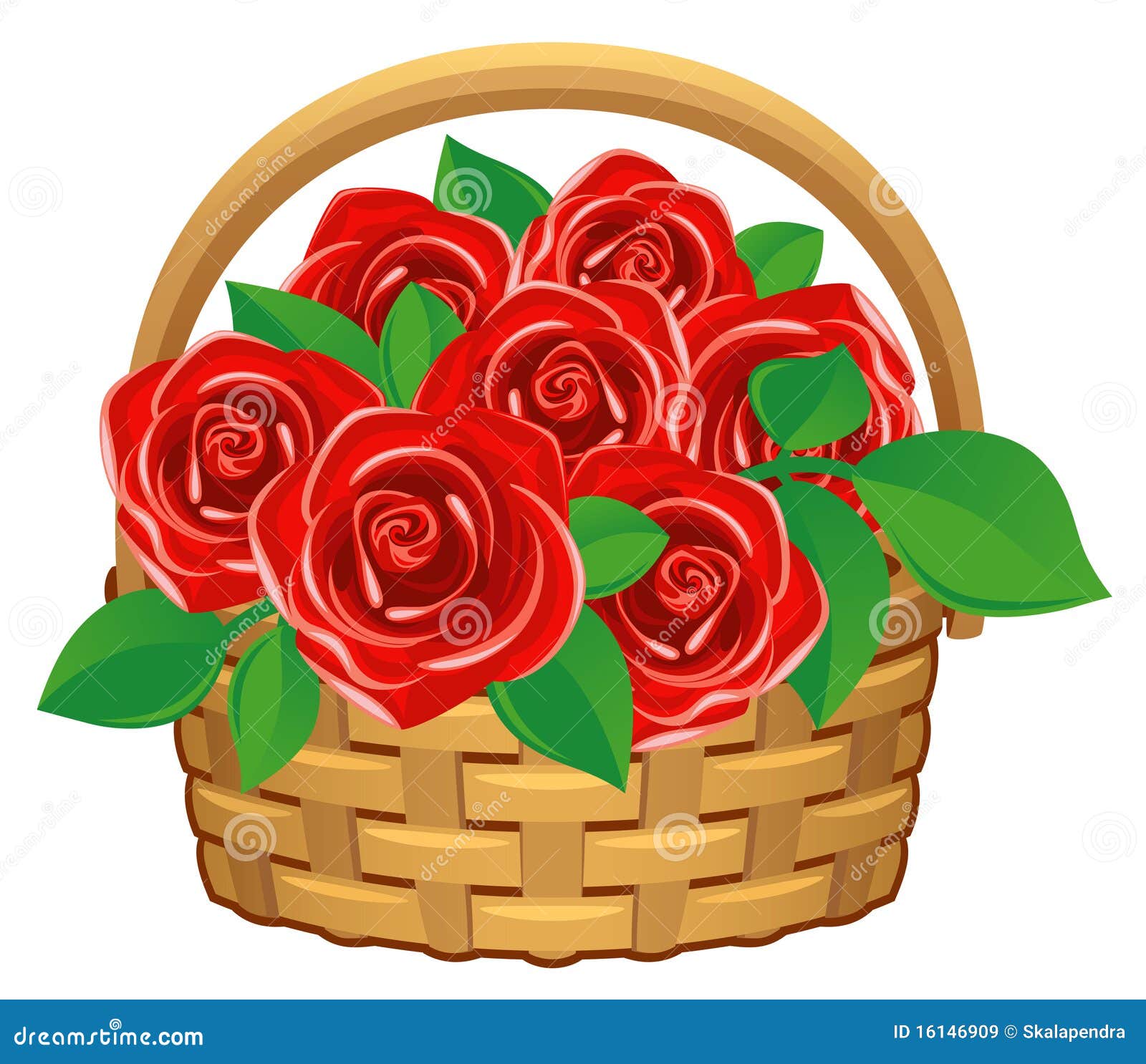 Red roses in basket stock vector. Illustration of fiber - 16146909