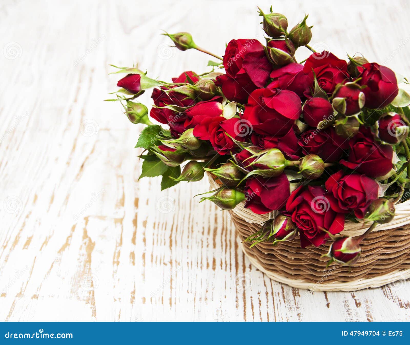 Red roses in basket stock photo. Image of married, honeymoon - 47949704