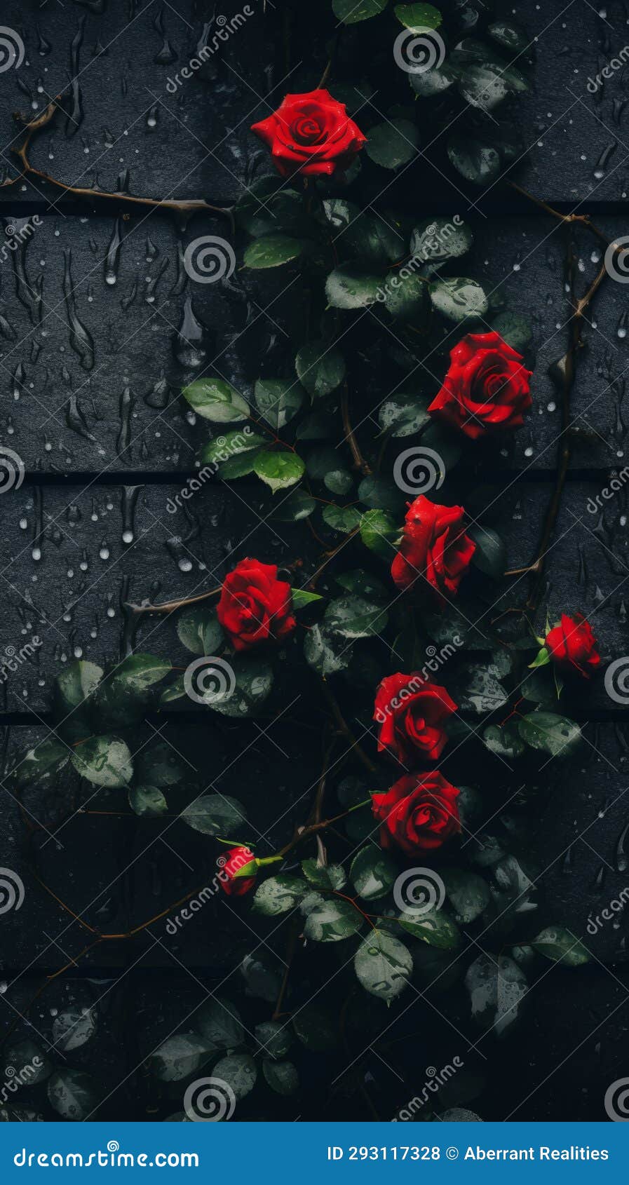 Red Roses on a Black Background with Raindrops Stock Illustration ...