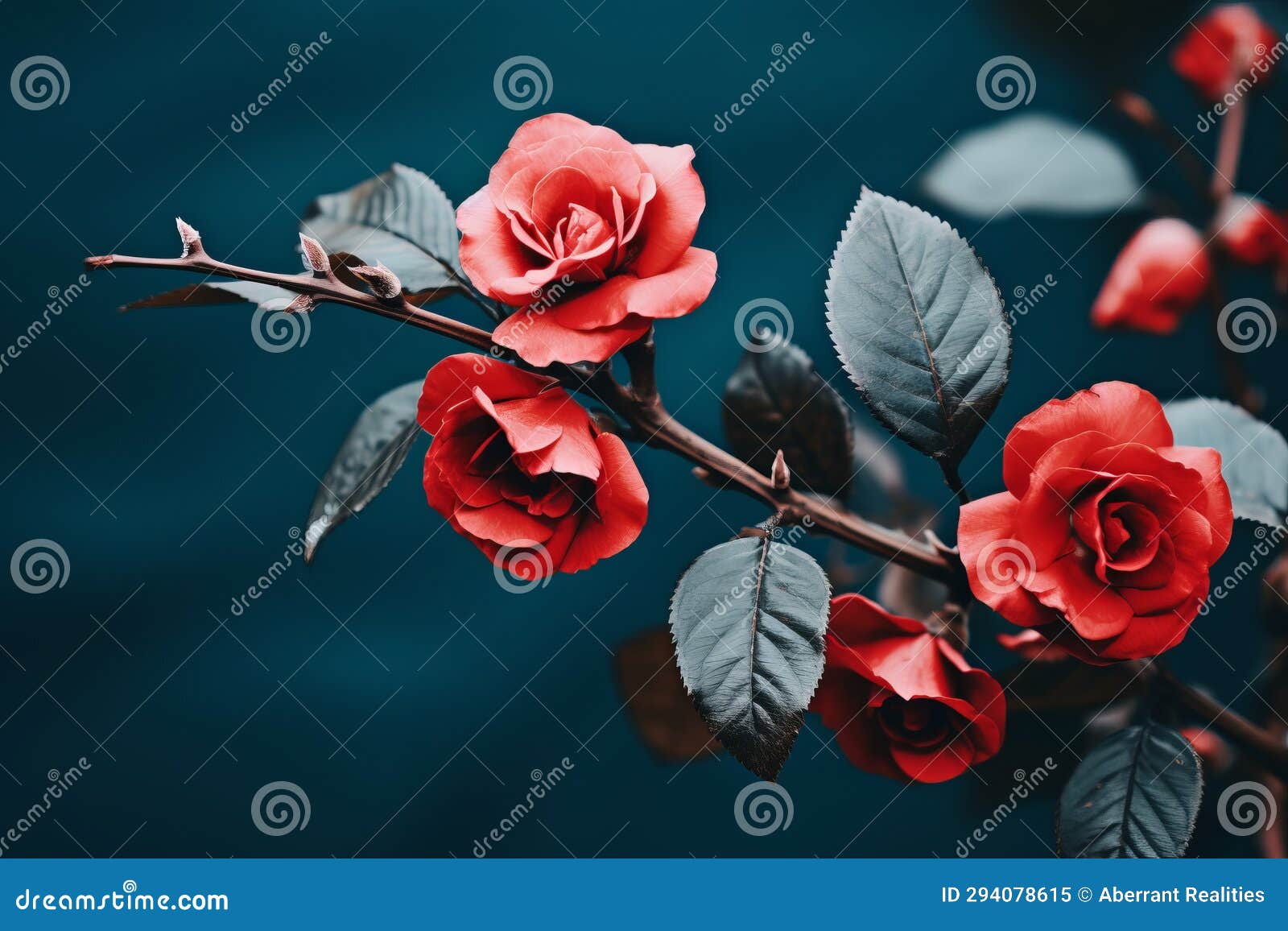 Red Roses on a Blue Background Stock Illustration - Illustration of ...