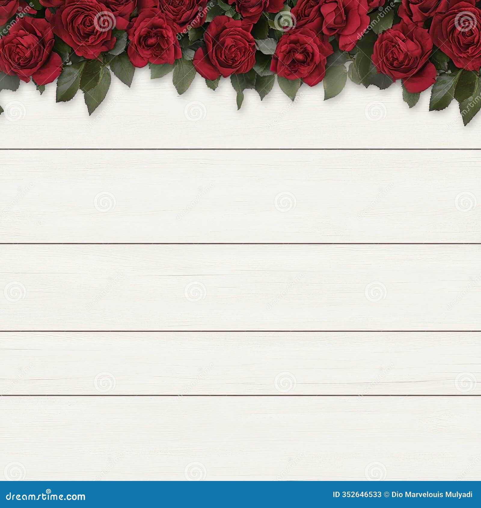 Red Roses Border on White Wood Stock Image - Image of valentines ...