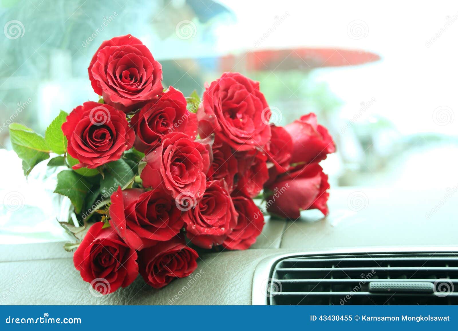 Red Roses Bouquet on Car Console Stock Image - Image of posy, holiday ...