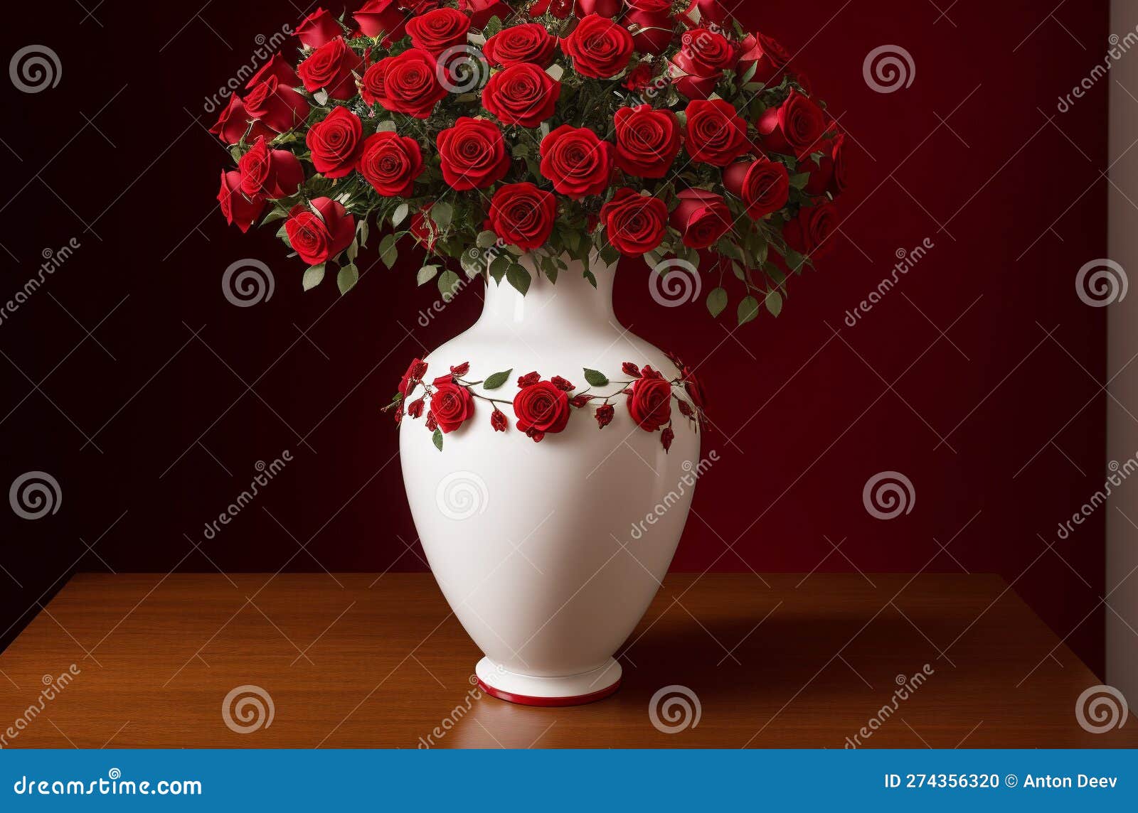 Red Roses Bouquet in Vase on Table. Generative AI. Stock Illustration ...