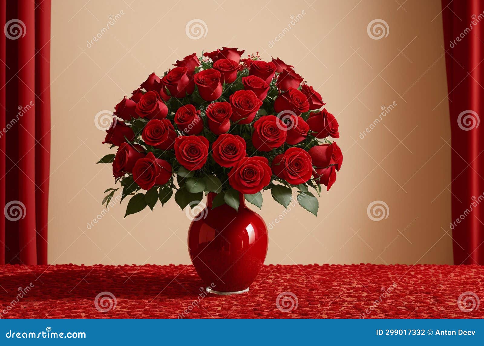 Red Roses Bouquet in Vase on Table. Generative AI. Stock Photo - Image ...