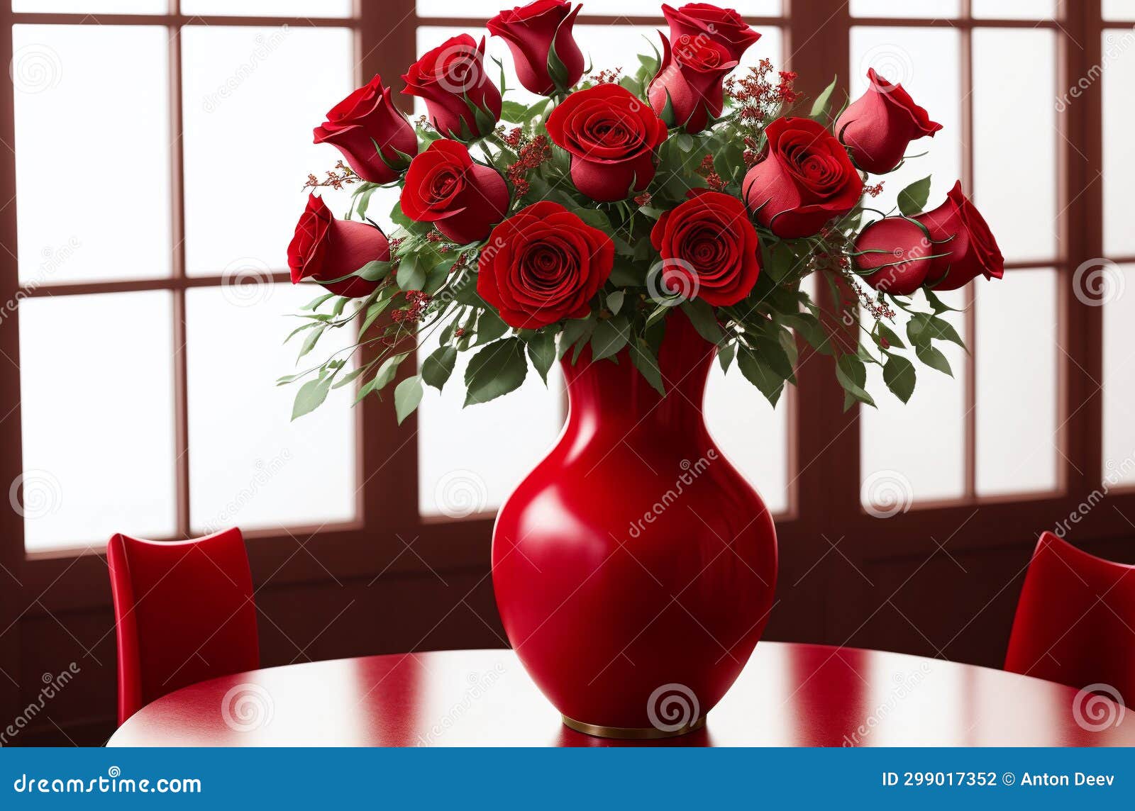 Red Roses Bouquet in Vase on Table. Generative AI. Stock Photo - Image ...