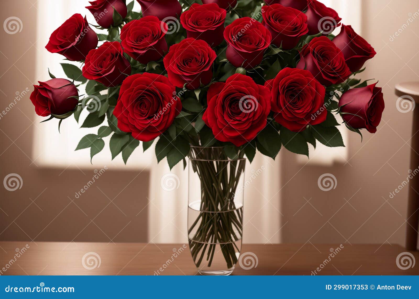 Red Roses Bouquet in Vase on Table. Generative AI. Stock Image - Image ...