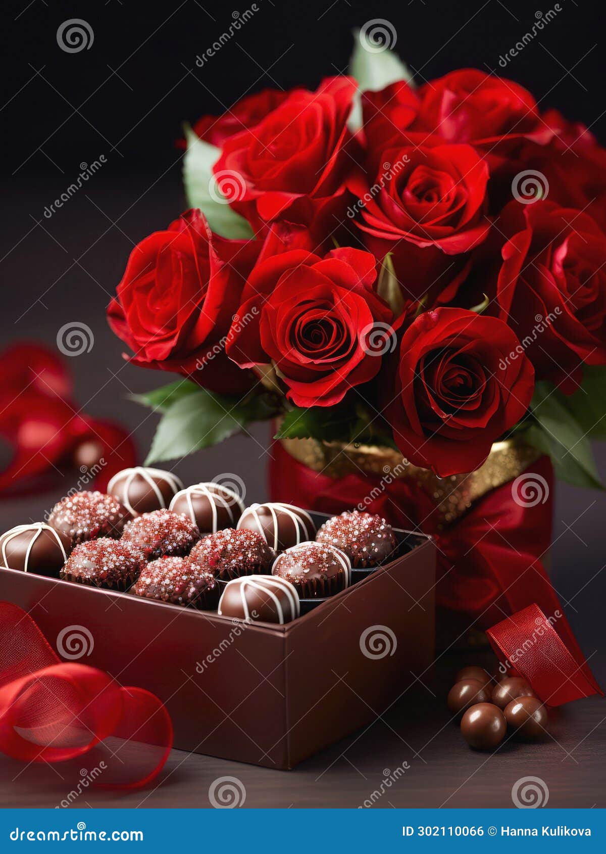 Red Roses and Box of Chocolates. Stock Illustration - Illustration of ...