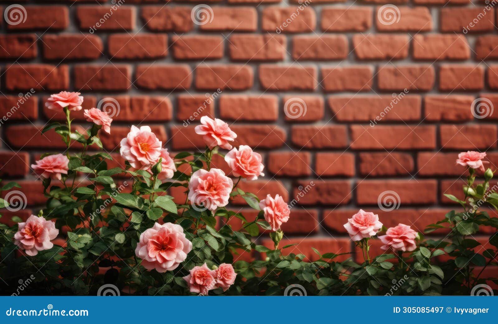 Red Roses on a Brick Wall Background with Copy Space for Text Stock ...