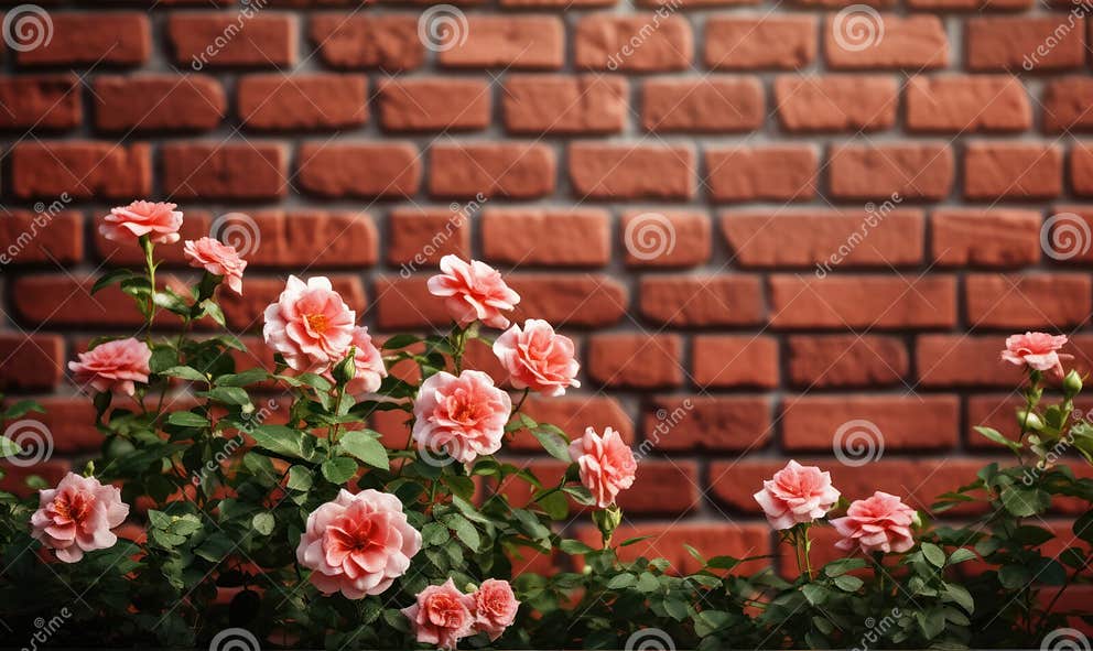 Red Roses on a Brick Wall Background with Copy Space for Text Stock ...