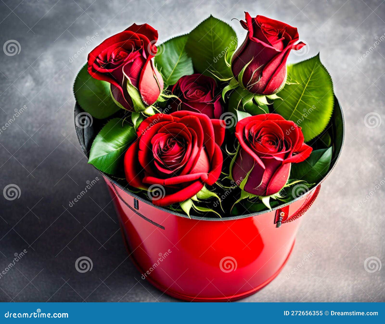 Red Roses in a Red Bucket. View from Above Stock Illustration ...