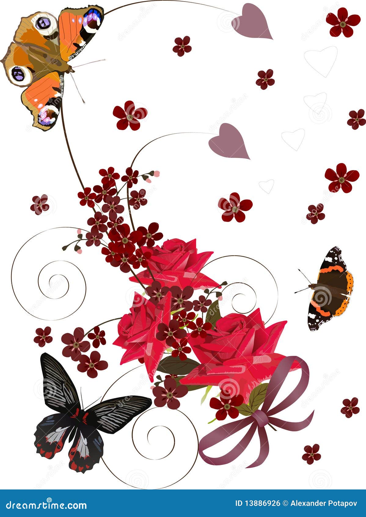 Red roses and butterflies stock vector. Illustration of spring - 13886926