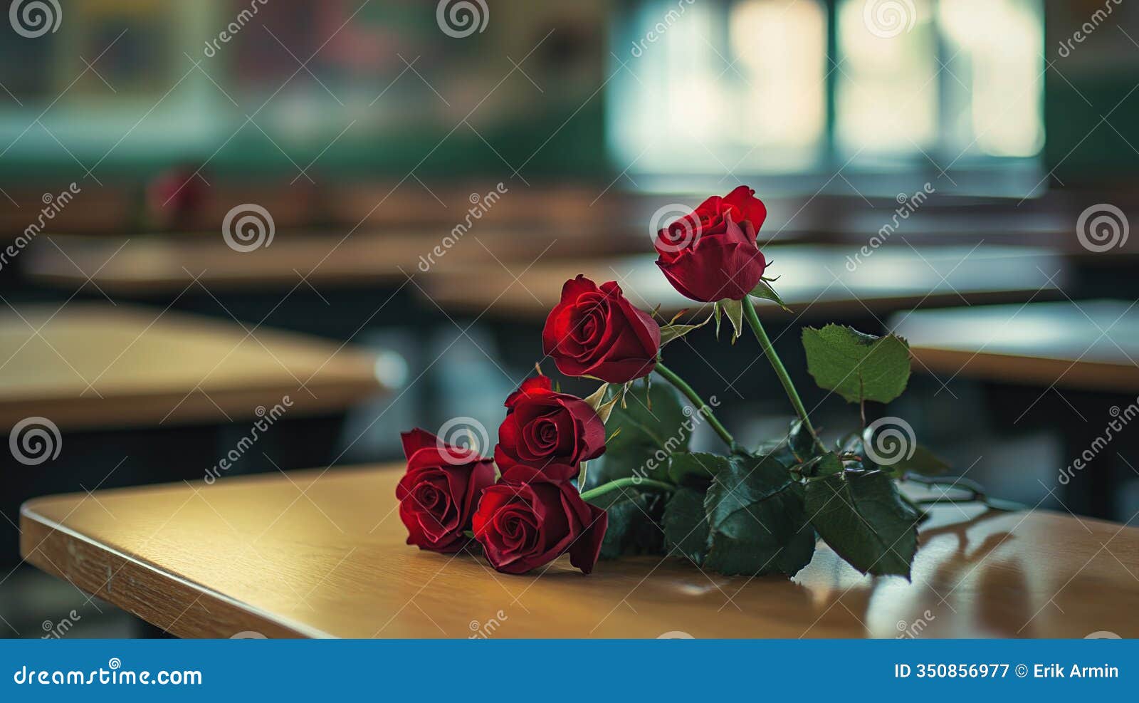 Red Roses on a Classroom Desk Stock Illustration - Illustration of ...