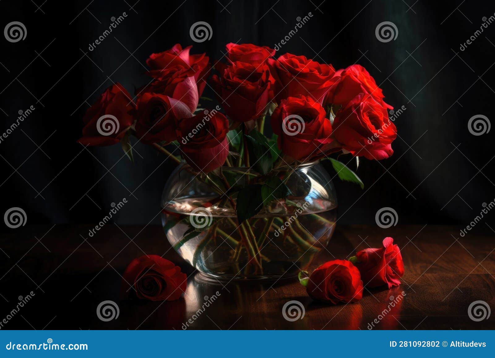 Red Roses in a Clear Vase, with Water and Light Behind Stock ...