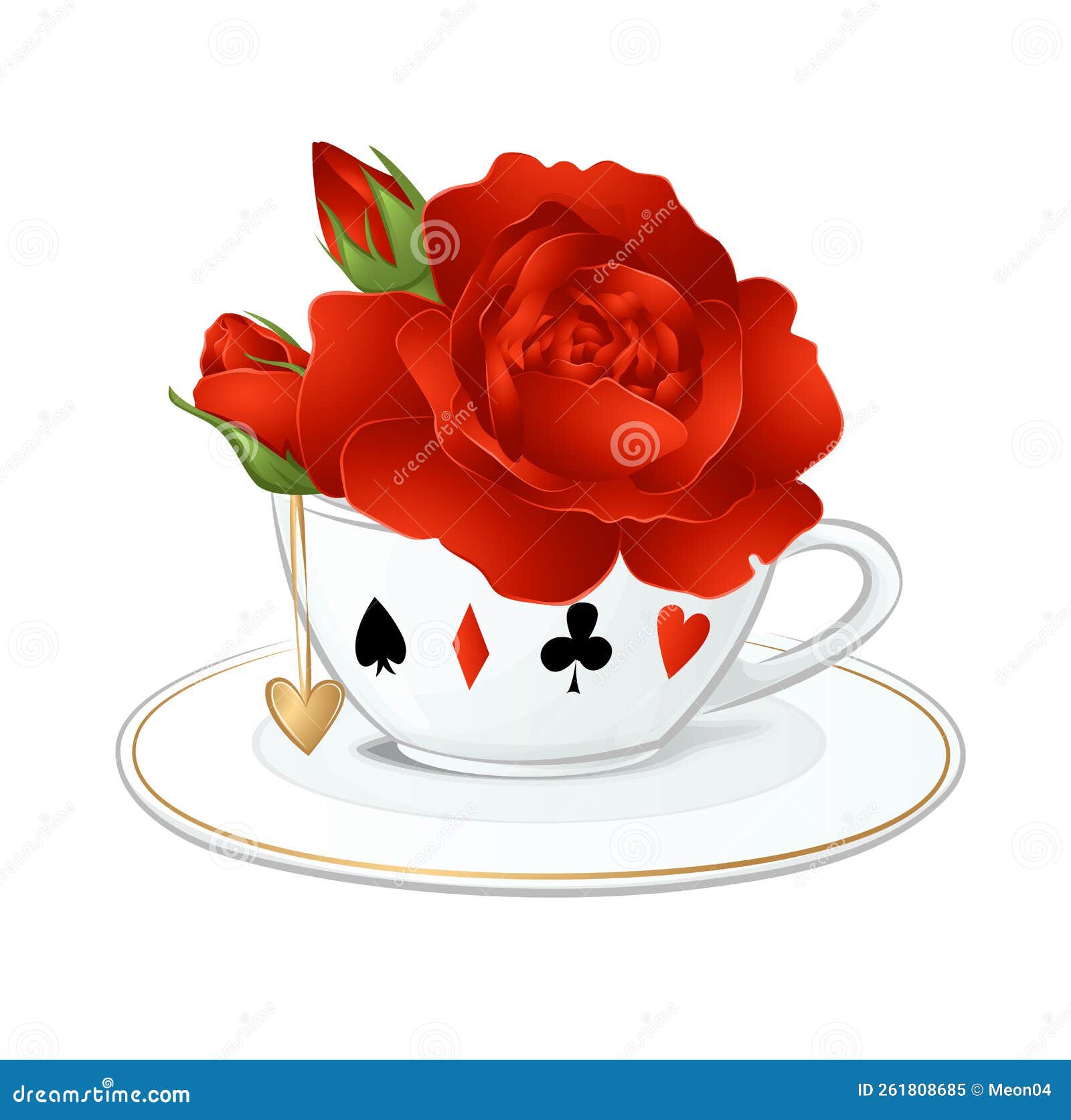 Red Roses in a Cup. Wonderland Collection Stock Vector - Illustration ...