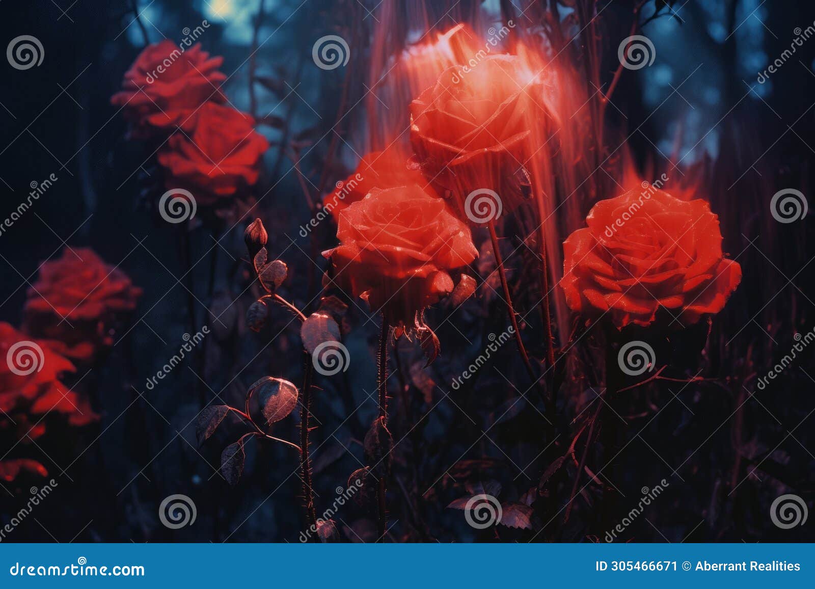 Red Roses in the Dark with the Sun Shining on Them Stock Illustration ...