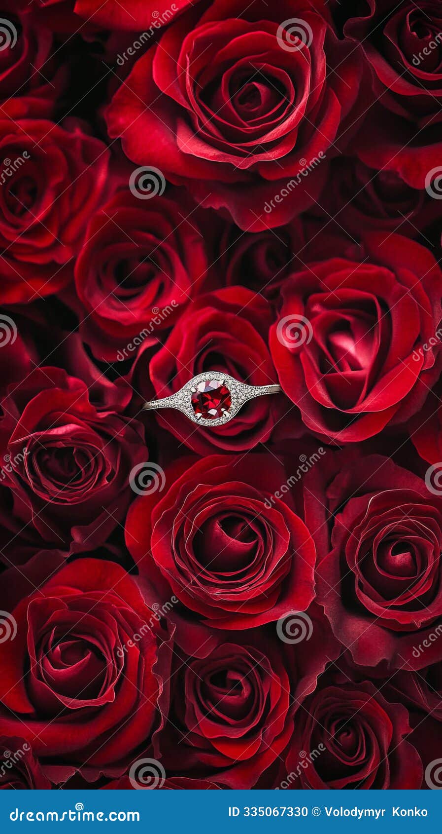 Red Roses with Diamond Ring Centerpiece, Romantic Elegance Concept ...