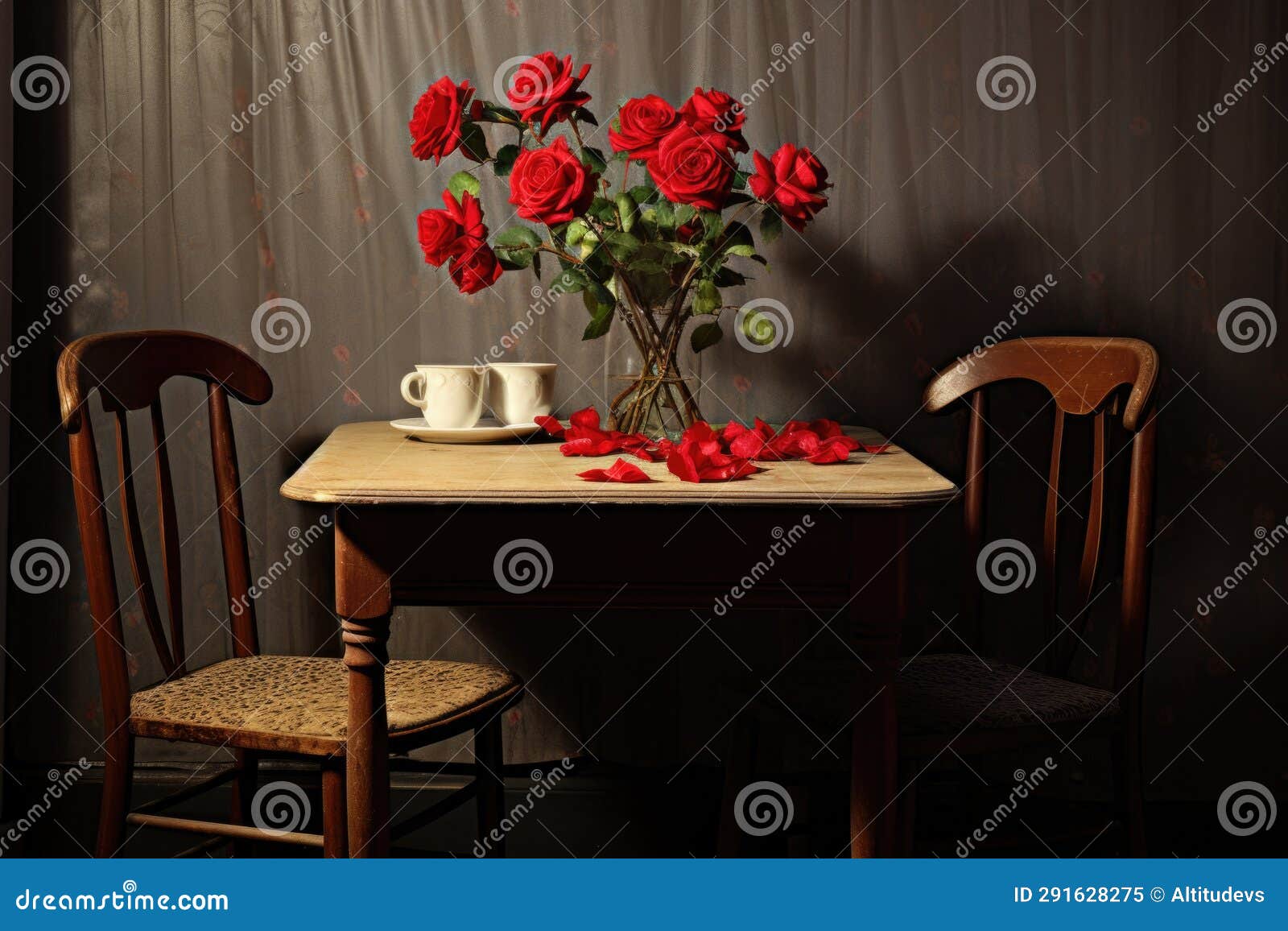 Red Roses on a Dining Table with Two Empty Chairs Stock Image - Image ...