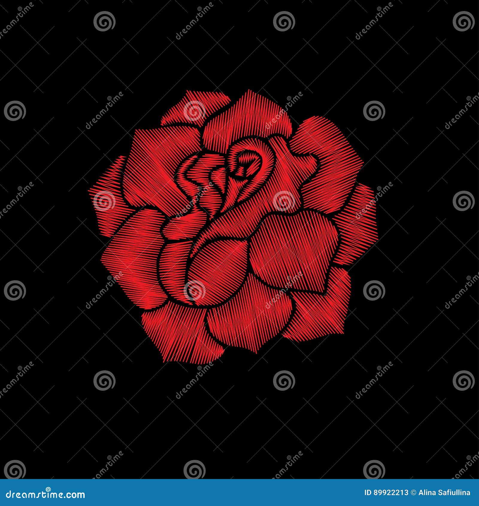 Red Roses Embroidery on Black Background. Stock Vector - Illustration ...