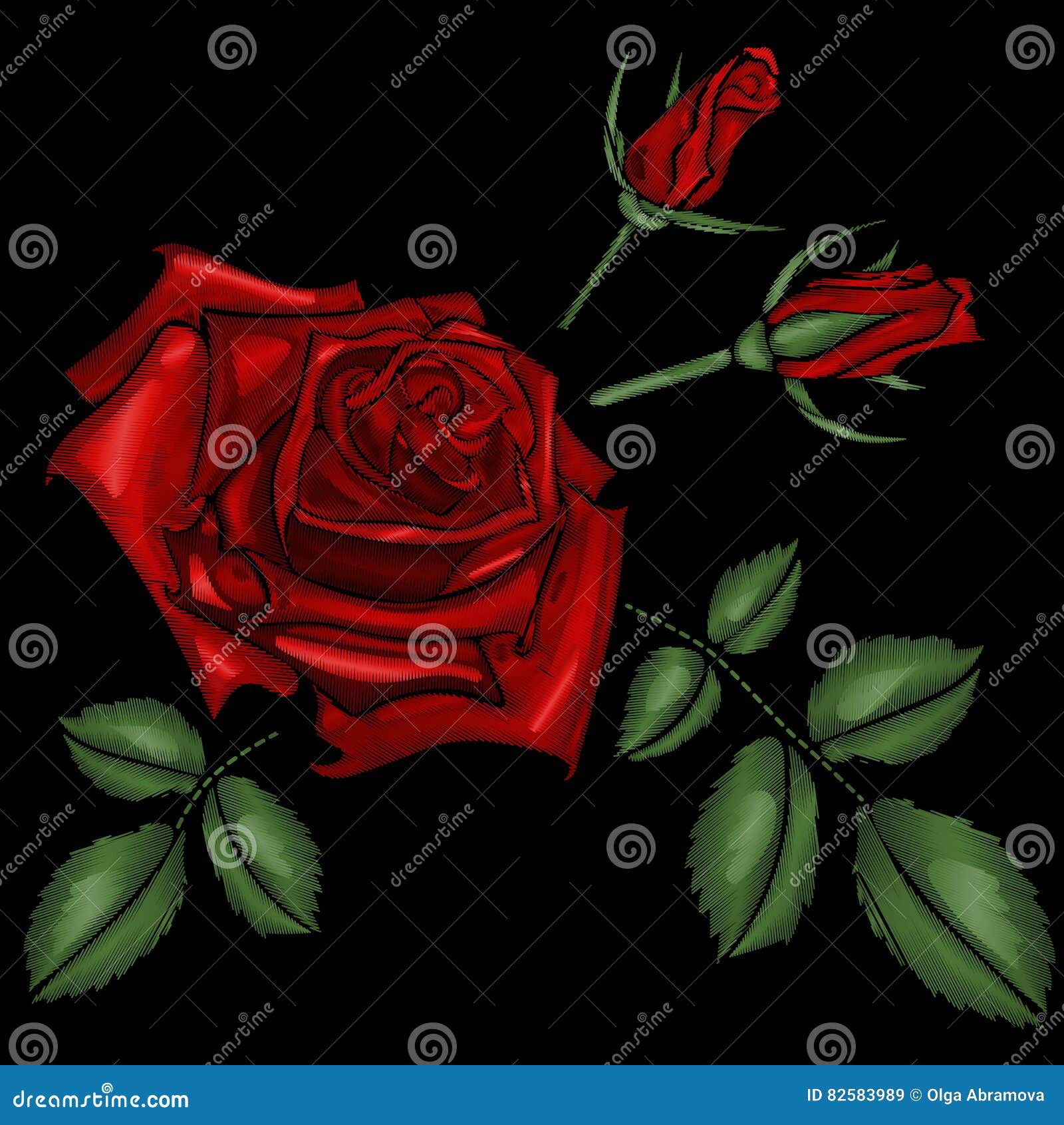 Red roses embroidery stock vector. Illustration of neck - 82583989