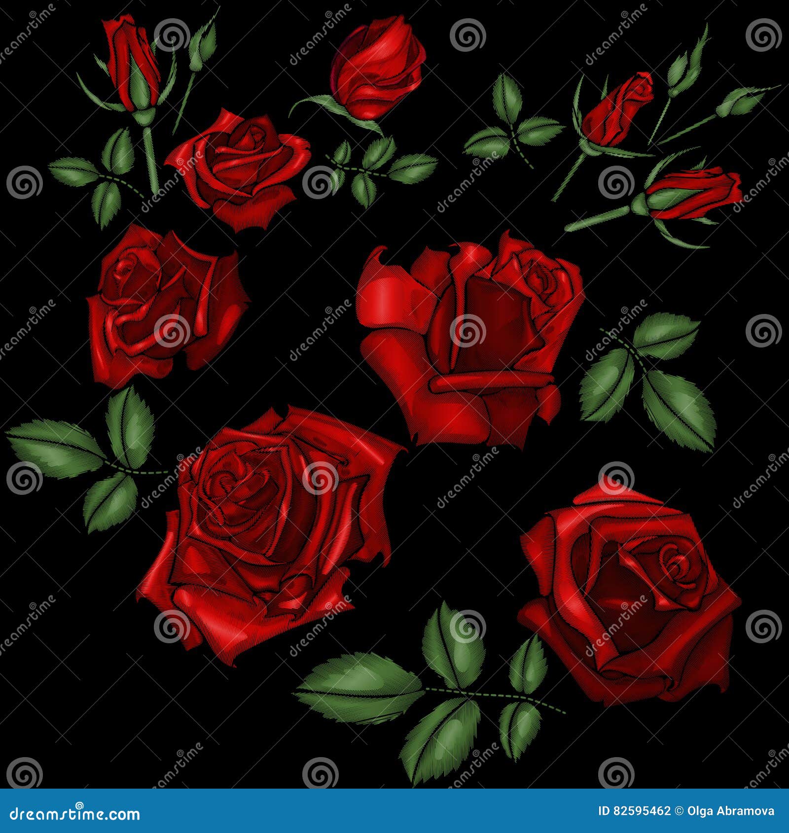 Red roses embroidery stock vector. Illustration of backgrounds - 82595462