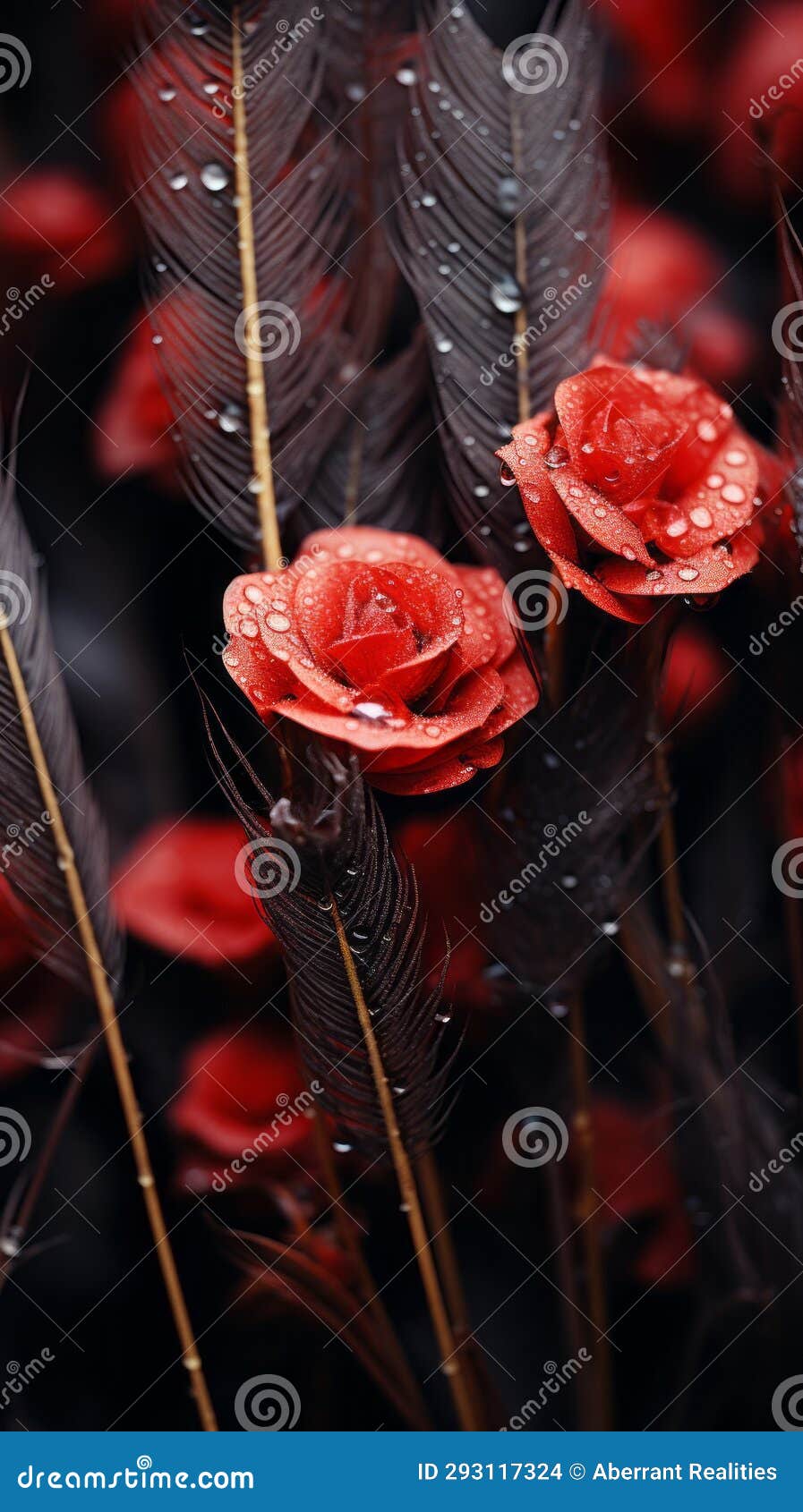 Red Roses and Feathers on a Black Background Stock Illustration ...