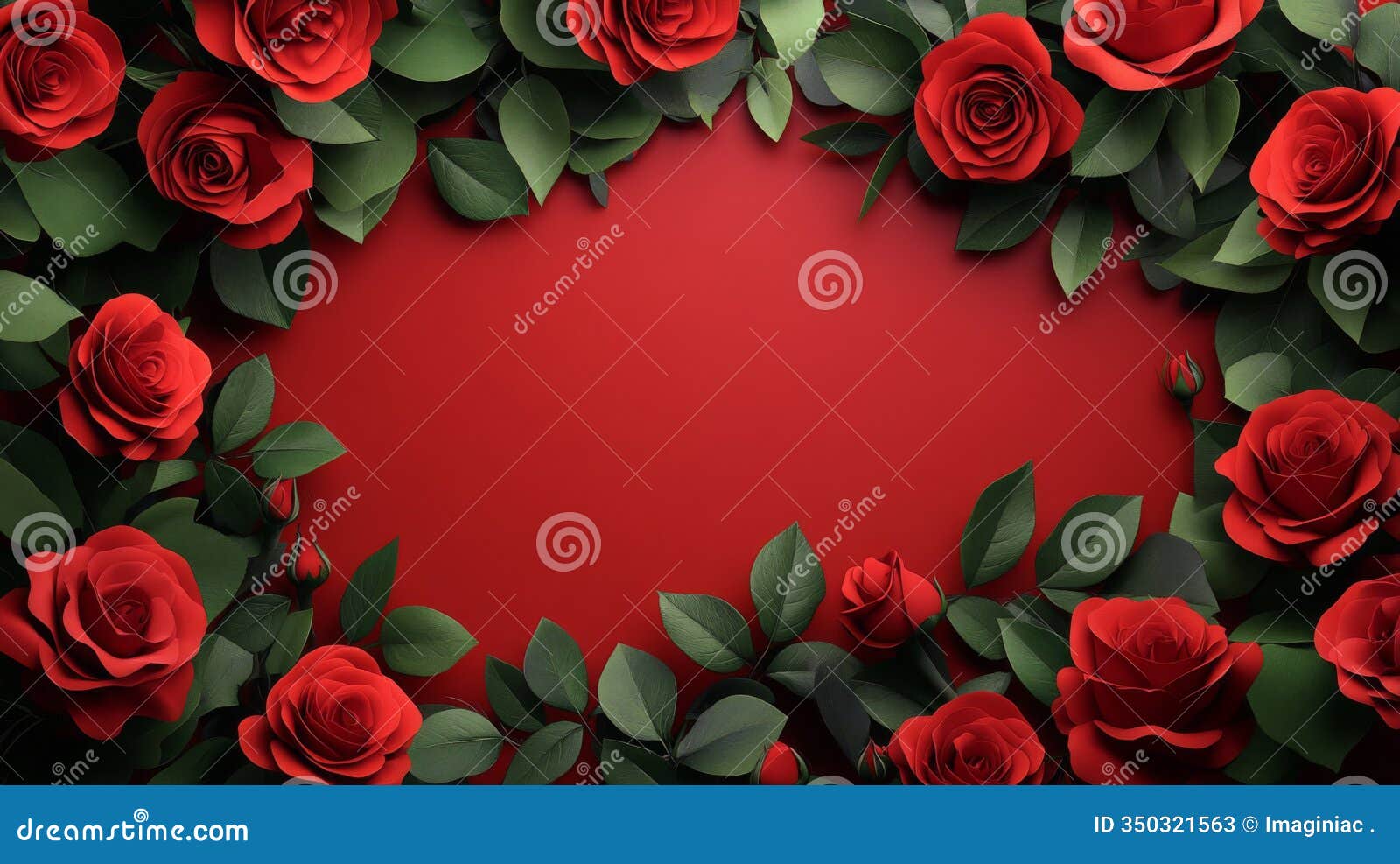 Red Roses Frame a Red Background with Green Leaves Stock Illustration ...