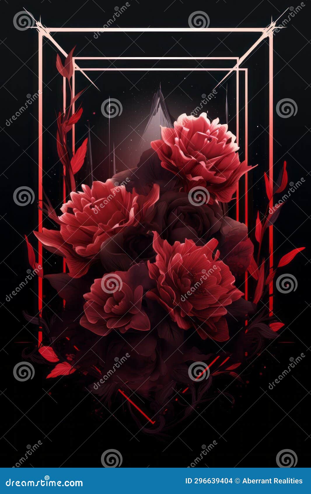 Red Roses in a Frame on a Black Background Stock Illustration ...