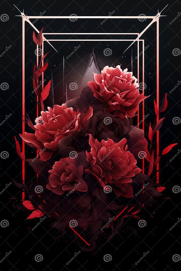 Red Roses in a Frame on a Black Background Stock Illustration ...