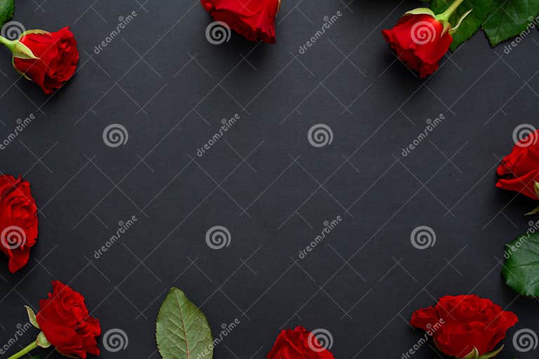 Red Roses Frame on a Black Background, Copyspace Stock Image - Image of ...
