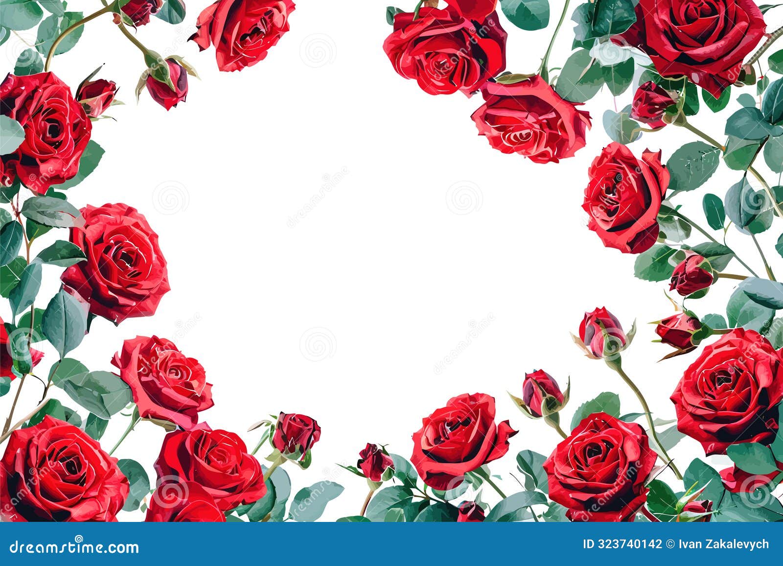 Red Roses Frame with Green Leaves. Vector Illustration Design Stock ...
