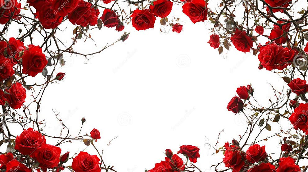 Red Roses Frame a White Background with Thorns Stock Illustration ...