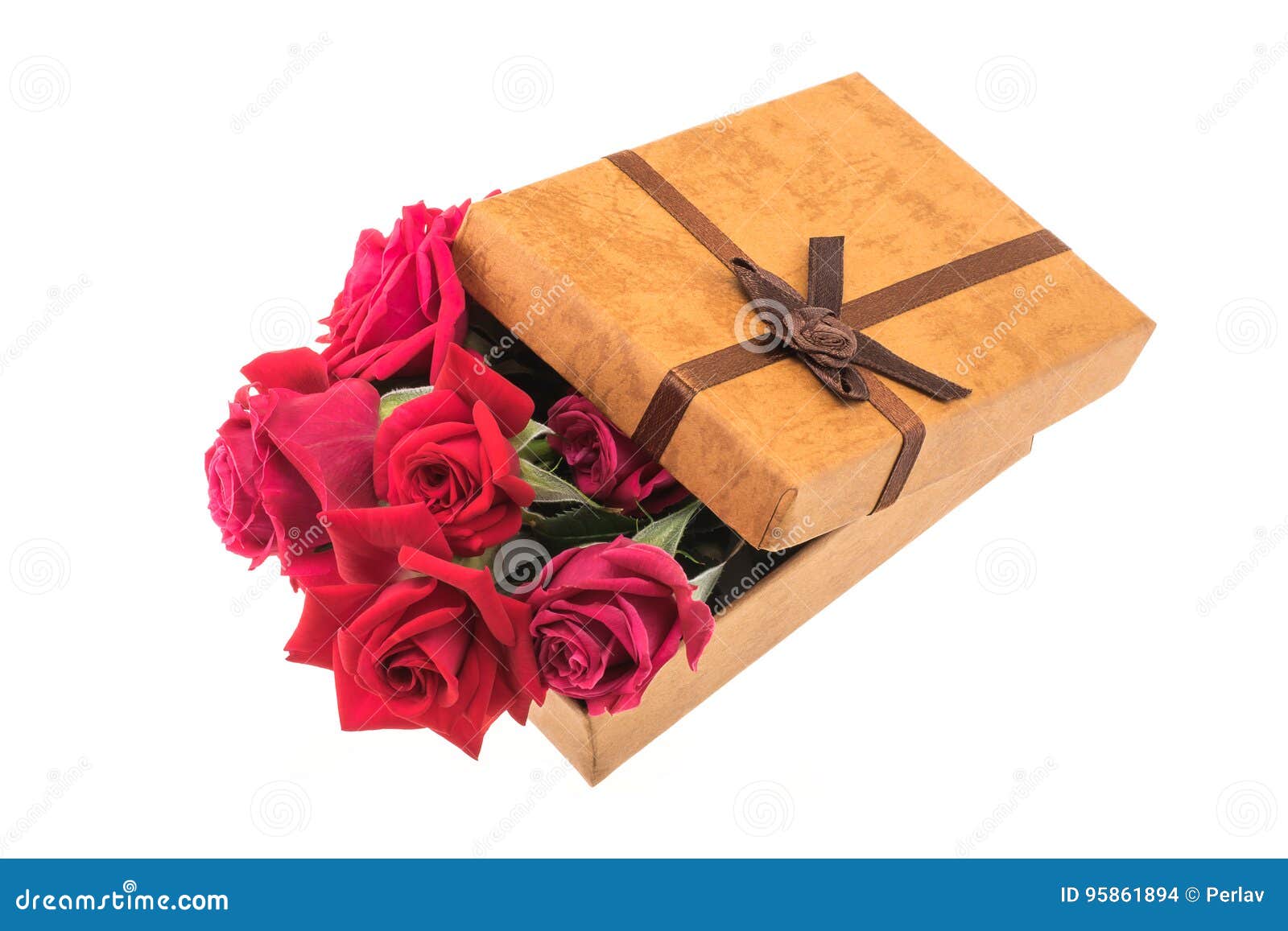 Red roses in a gift box stock photo. Image of romantic - 95861894