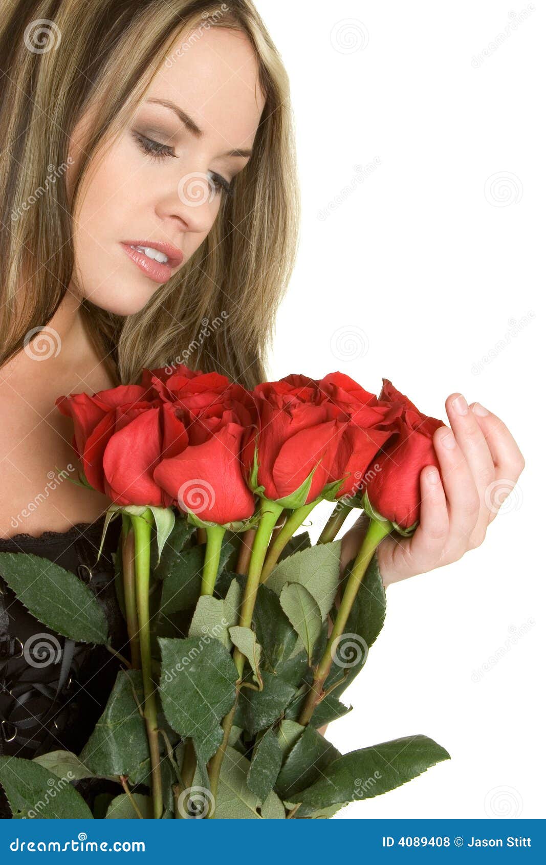 Red Roses Girl stock photo. Image of hand, happiness, valentines - 4089408