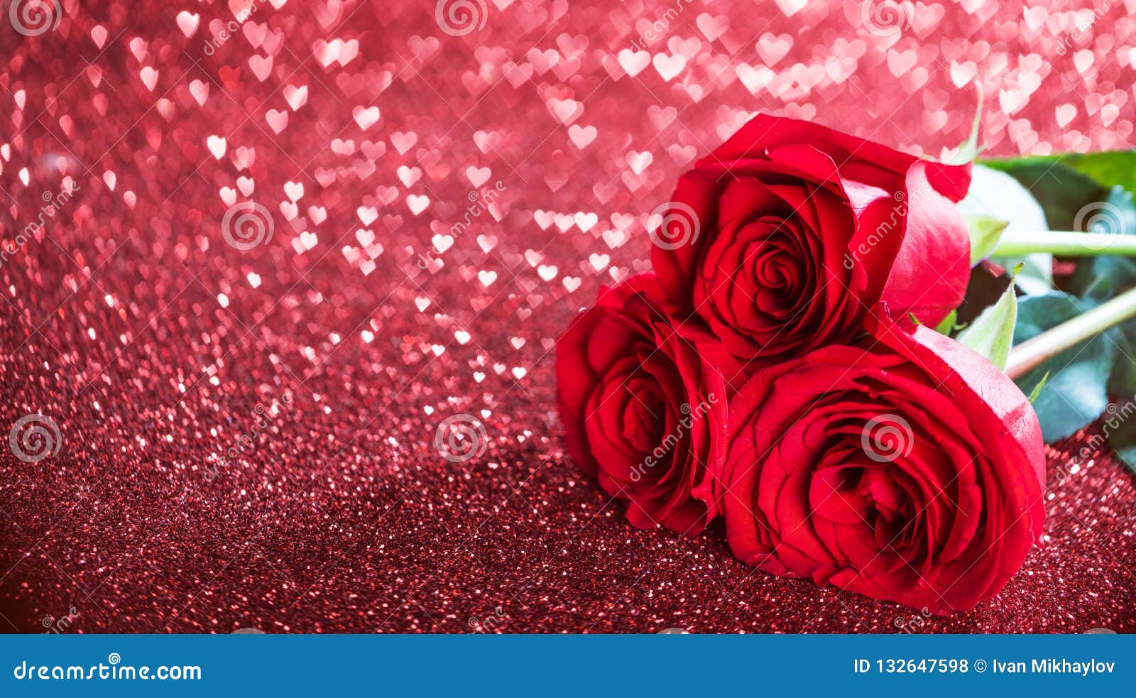 Red roses on glitters stock photo. Image of space, valentines - 132647598