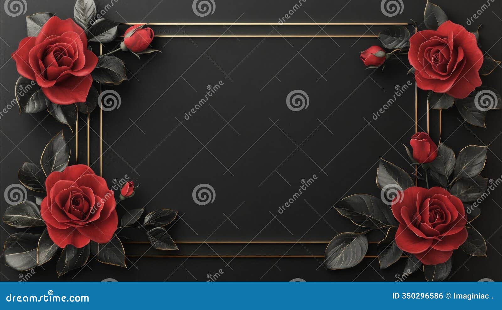 Red Roses Gold Frame Dark Background Elegant Design Stock Illustration ...