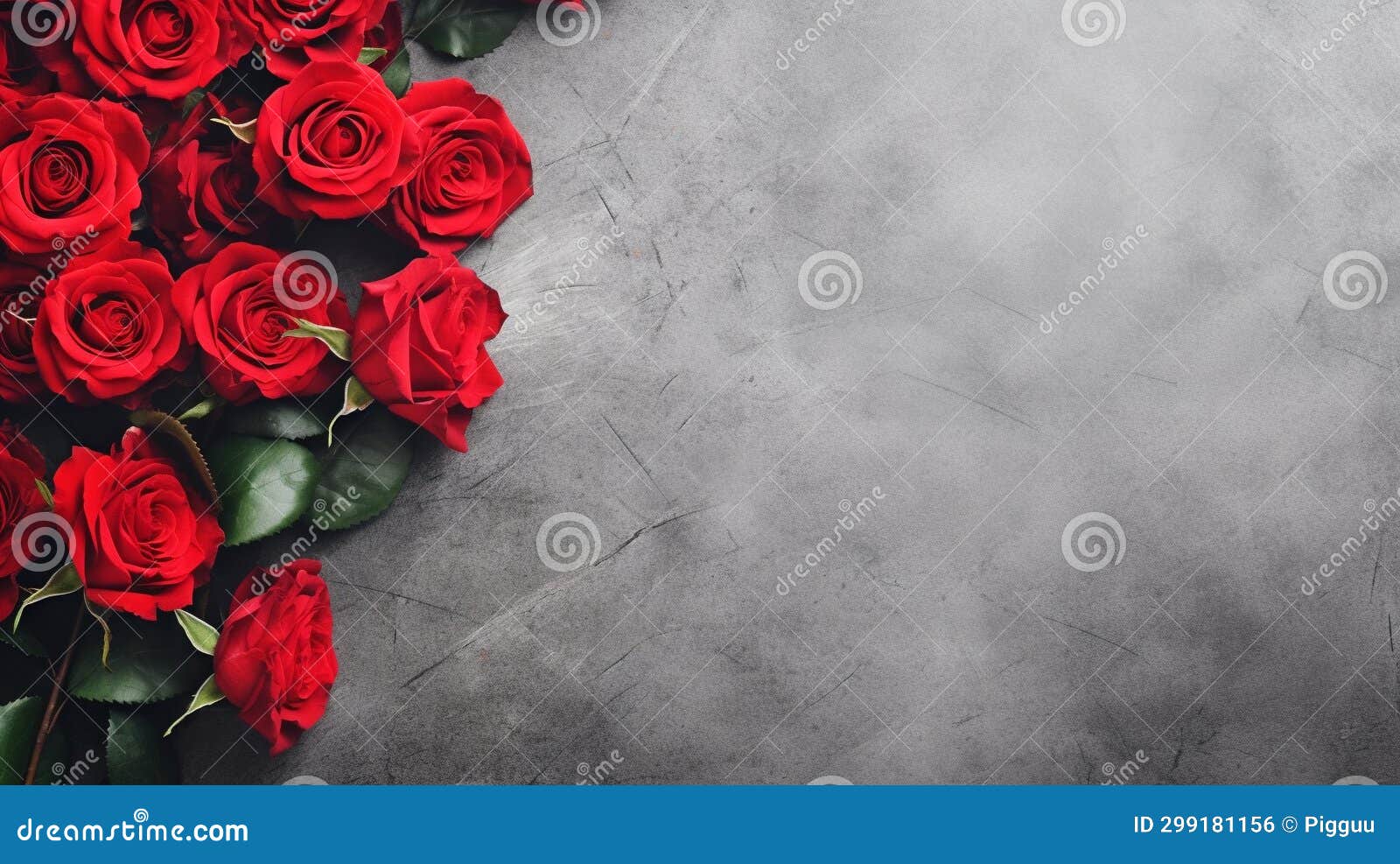 Red Roses on Grey Concrete Surface Background with Copy Space for ...