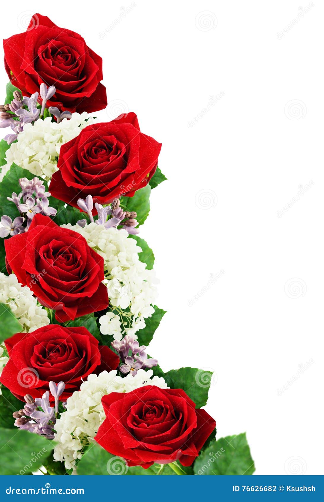 Red Roses, Hydrangea and Lilac Flowers Stock Photo - Image of ...