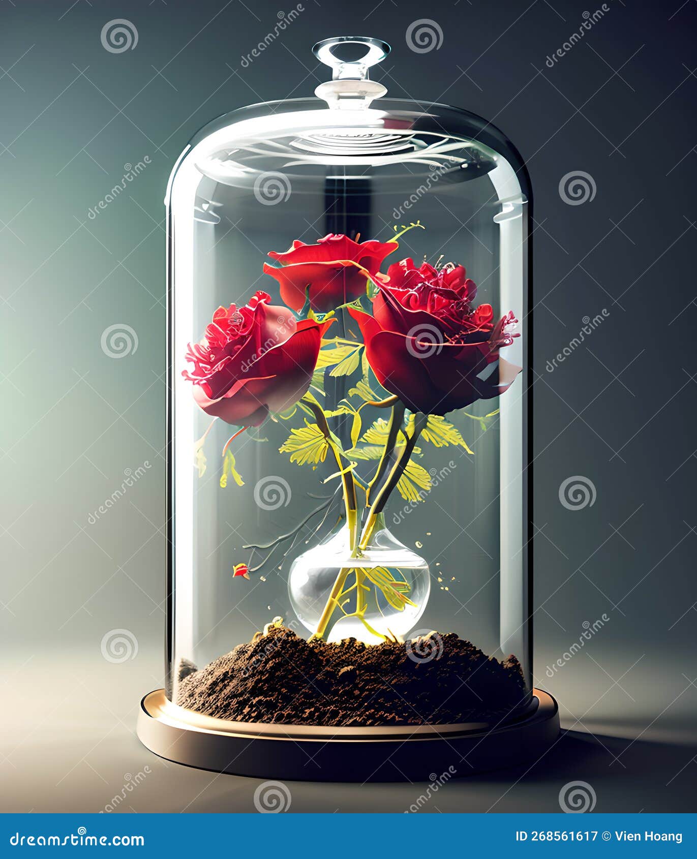 Red Roses Inside a Glass Box, AI Stock Illustration - Illustration of ...
