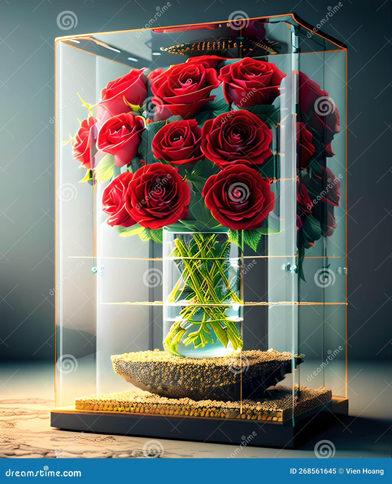 Red Roses Inside a Glass Box, AI Stock Illustration - Illustration of ...