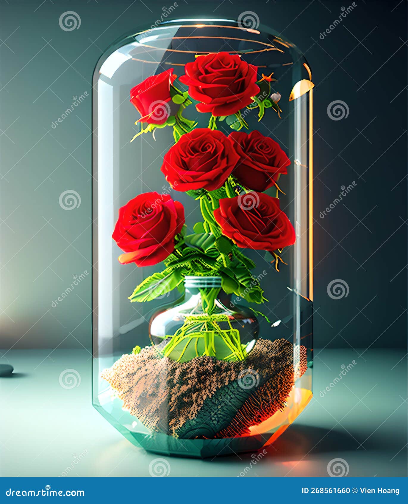 Red Roses Inside a Glass Box, AI Stock Illustration - Illustration of ...