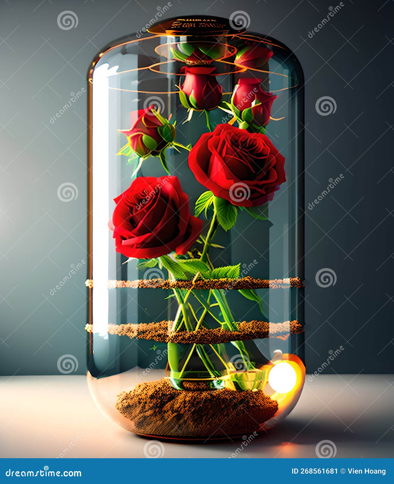 Red Roses Inside a Glass Box, AI Stock Illustration - Illustration of ...